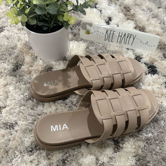 MIA | Shoes | Mia Beige Nude Weave Slip On Slide Sandals | Poshmark